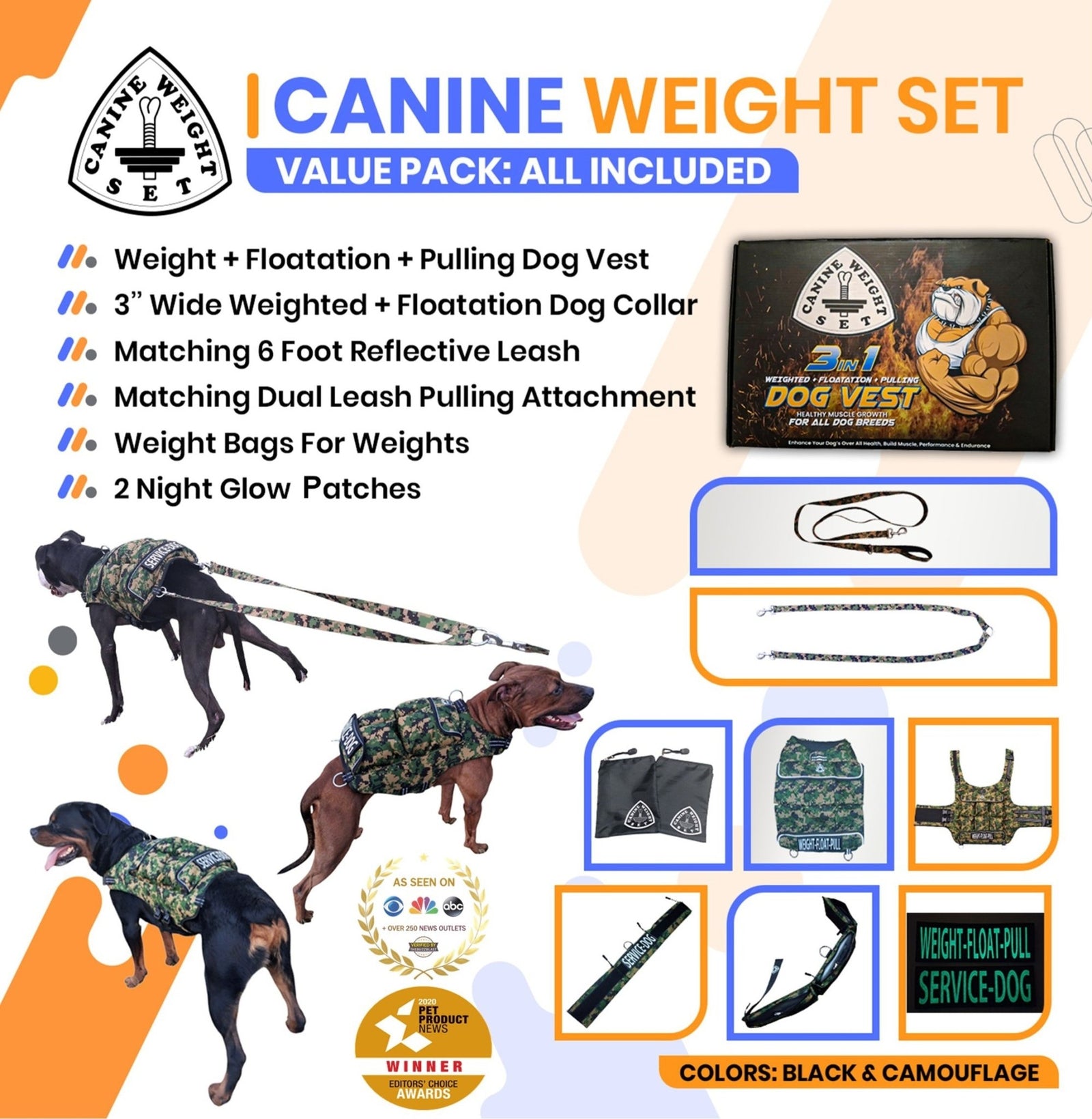 3 In 1 Weighted Dog Vest - Pulling Attachment & Floatation – CANINE ...